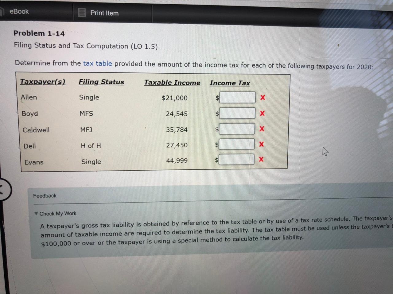Solved eBook Print Item Problem 1-14 Filing Status and Tax | Chegg.com