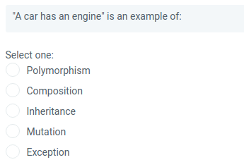 Solved "A car has an engine" is an example of: Select one: | Chegg.com