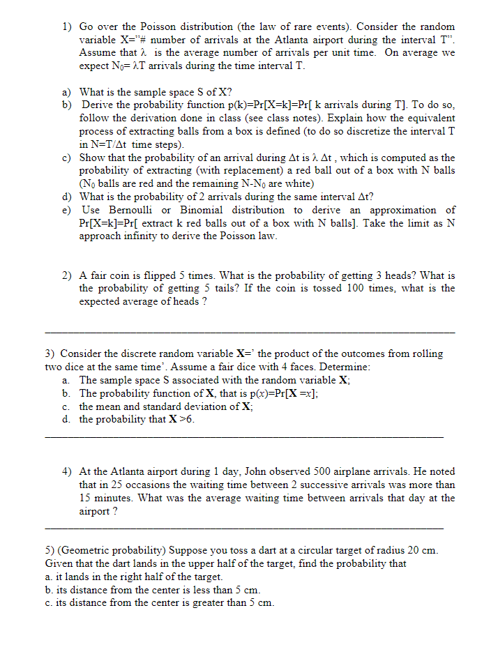 1) Go over the Poisson distribution (the law of rare | Chegg.com