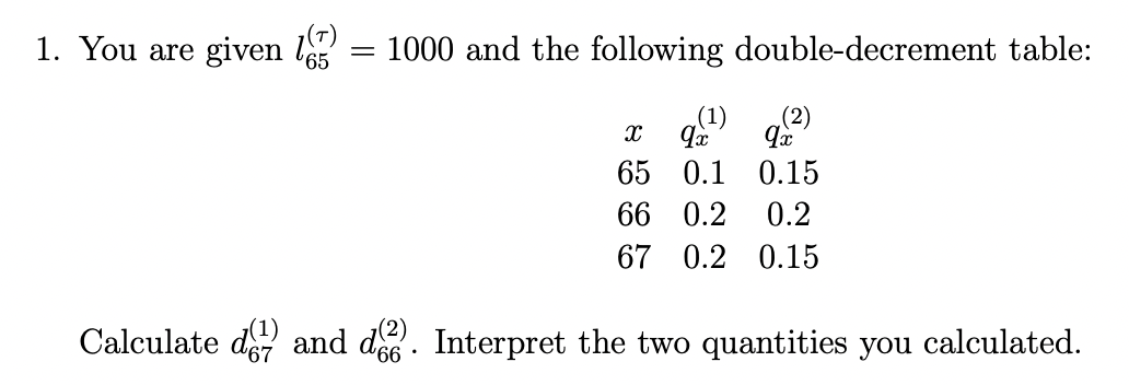 Solved 1. You are given l65(τ)=1000 and the following | Chegg.com