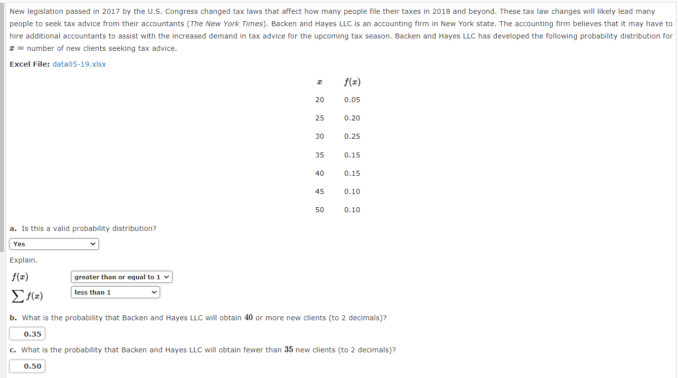 Solved x= number of new clients seeking tax advice. Excel | Chegg.com
