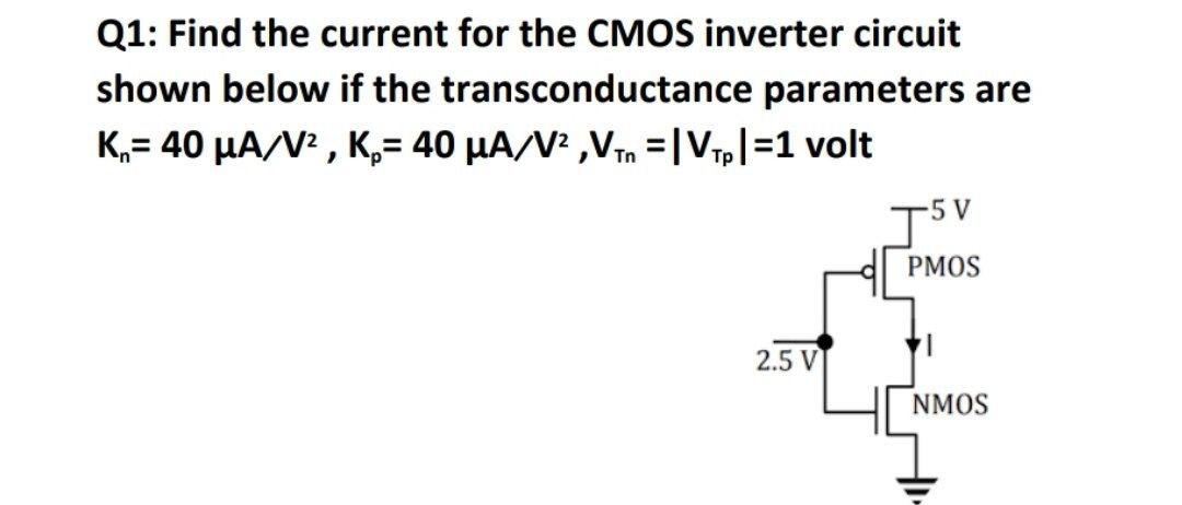 Solved Q1: Find the current for the CMOS inverter circuit | Chegg.com