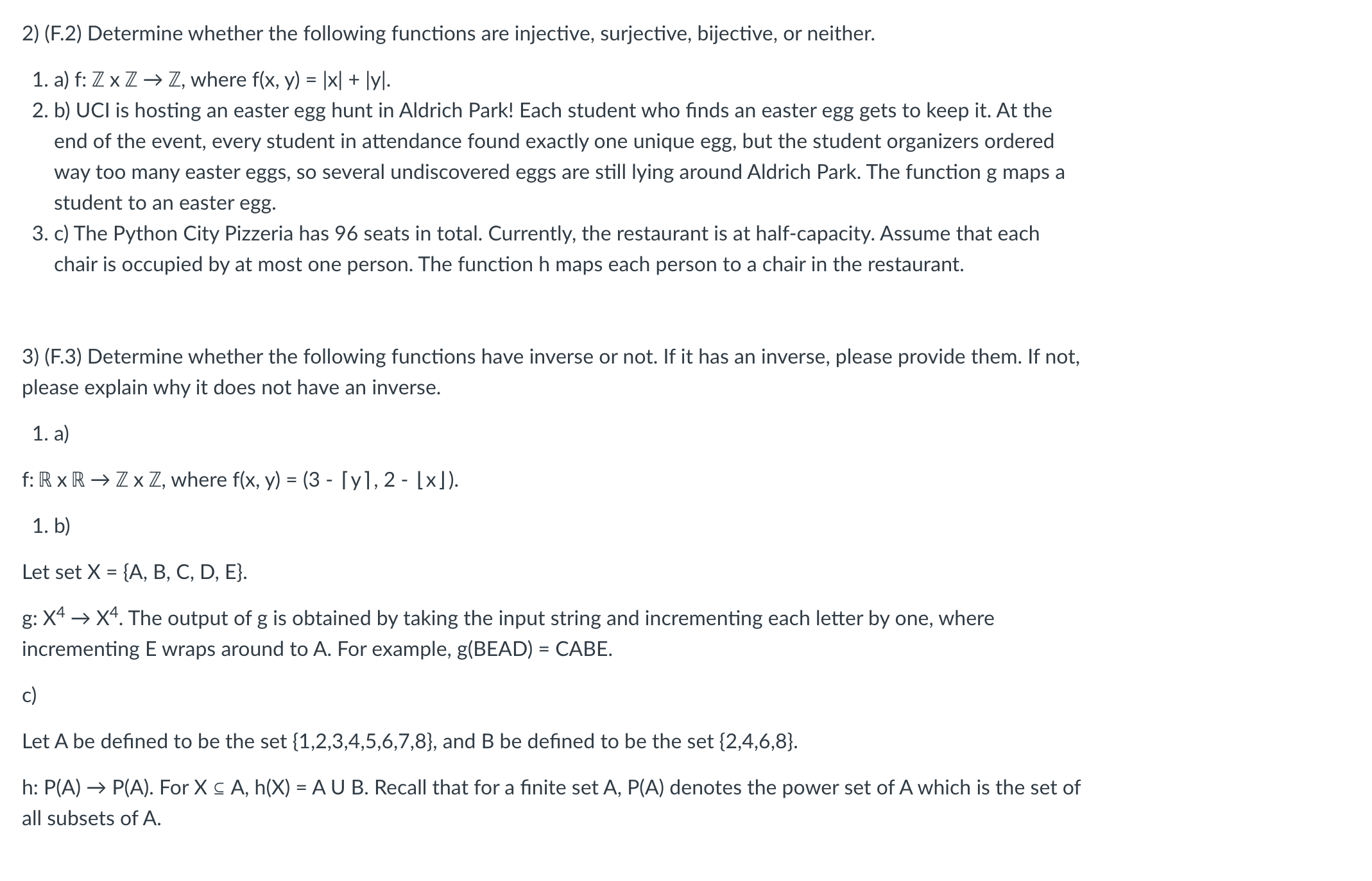 Solved 2) (F.2) Determine whether the following functions | Chegg.com