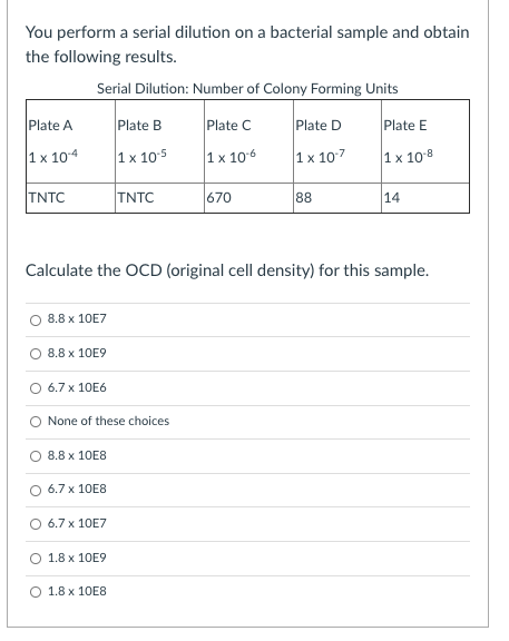 Solved You perform a serial dilution on a bacterial sample | Chegg.com