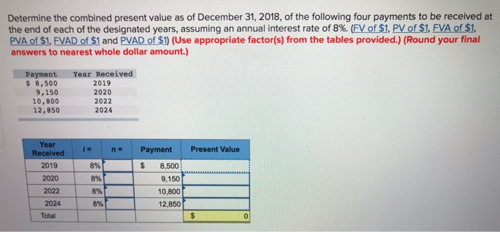 Solved Determine the combined present value as of December | Chegg.com