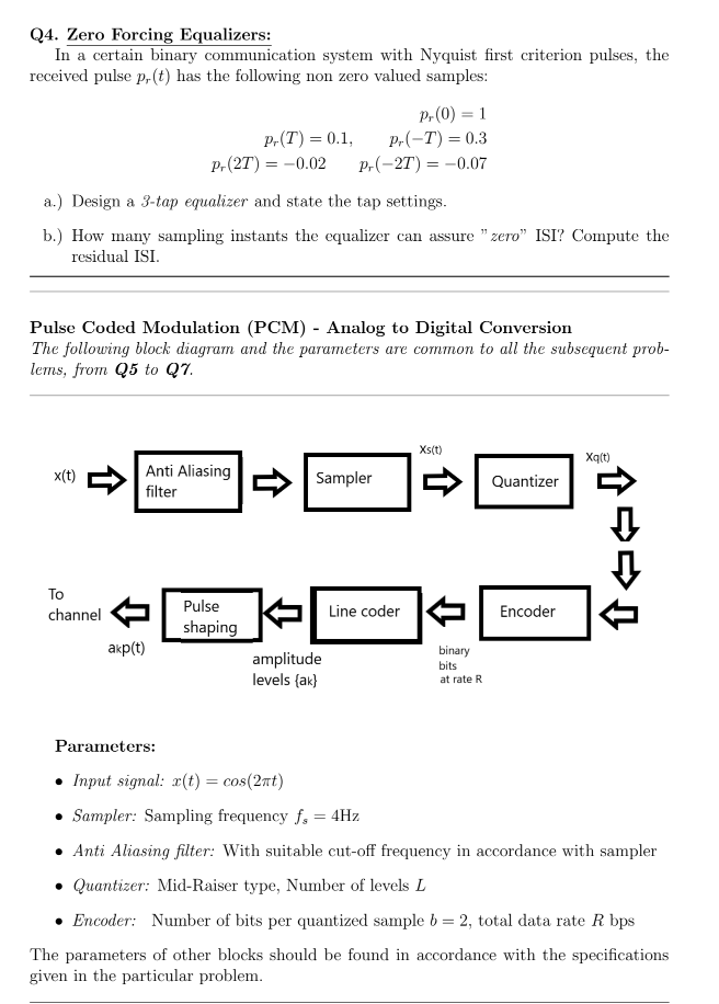 Solved Q4. Zero Forcing Equalizers: In a certain binary | Chegg.com