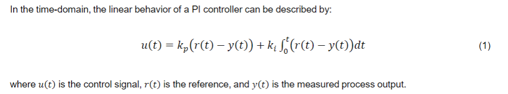 Solved a. From Equation 1, determine the PI controller | Chegg.com