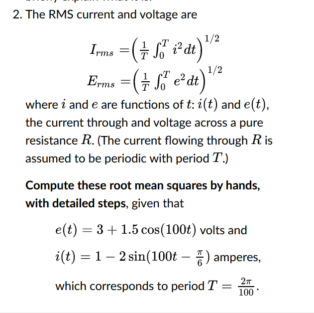 Solved The RMS current and voltage | Chegg.com
