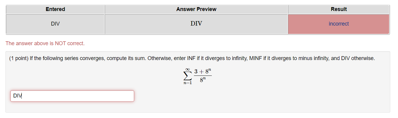 Solved Entered Answer Preview Result DIV DIV incorrect The | Chegg.com