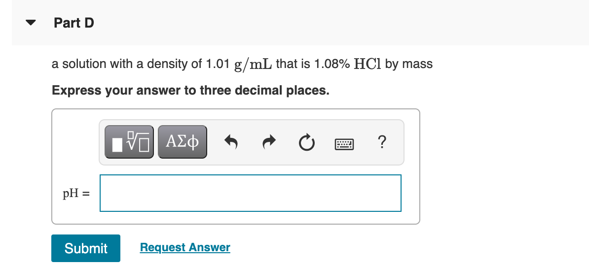 Solved Part D a solution with a density of 1.01 g/mL that is | Chegg.com