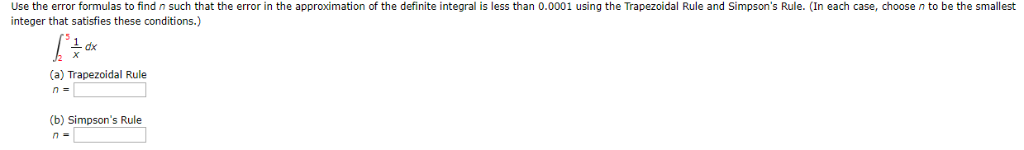 Solved Use the error formulas to find n such that the error | Chegg.com