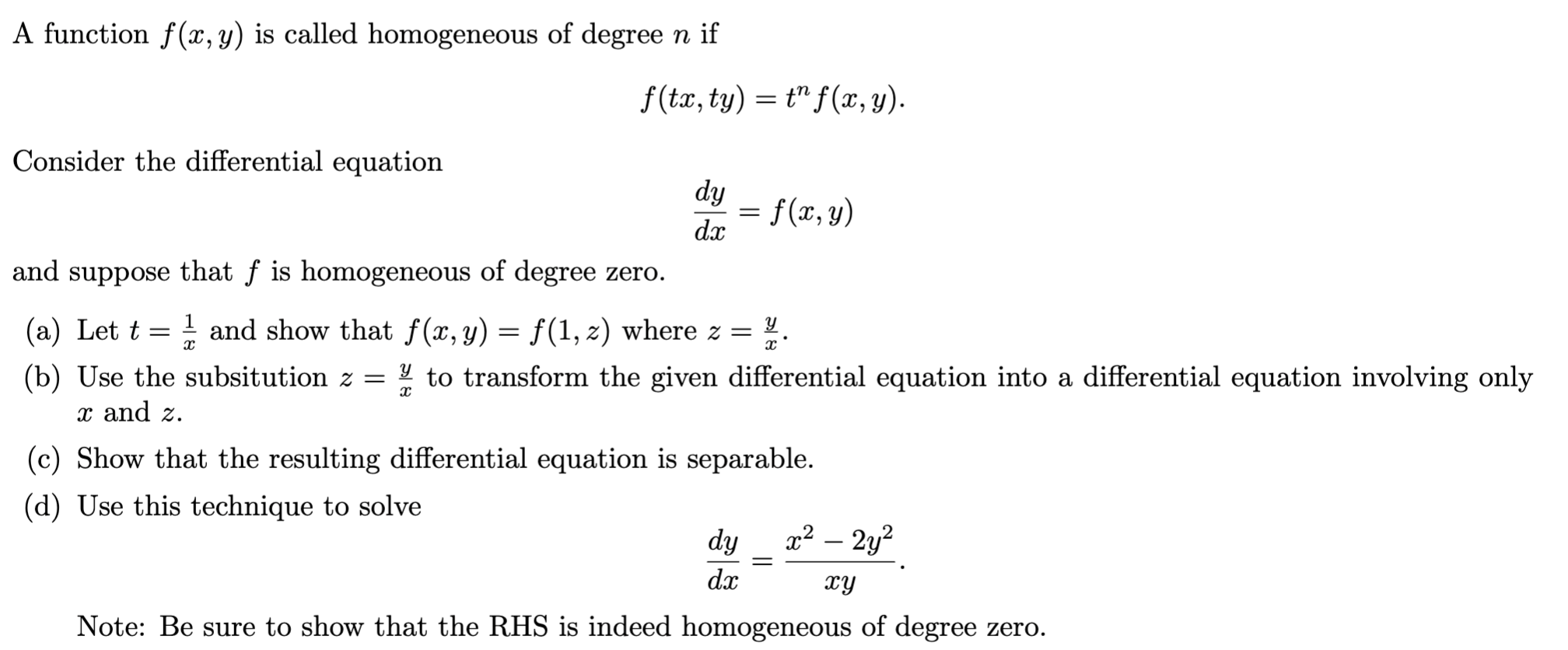 Solved A function f(x,y) is called homogeneous of degree n | Chegg.com