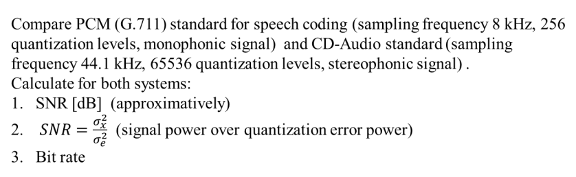 Solved Compare PCM (G.711) standard for speech coding | Chegg.com
