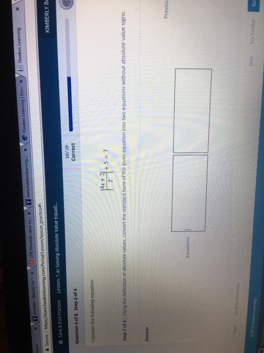 Solved (24) Absolute value eq × KIMBERLY B Save & End | Chegg.com