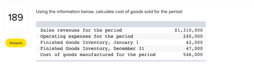 Solved Using the information below, calculate cost of goods | Chegg.com
