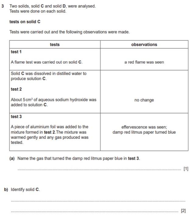 Solved 3 Two solids, solid C and solid D, were analysed. | Chegg.com