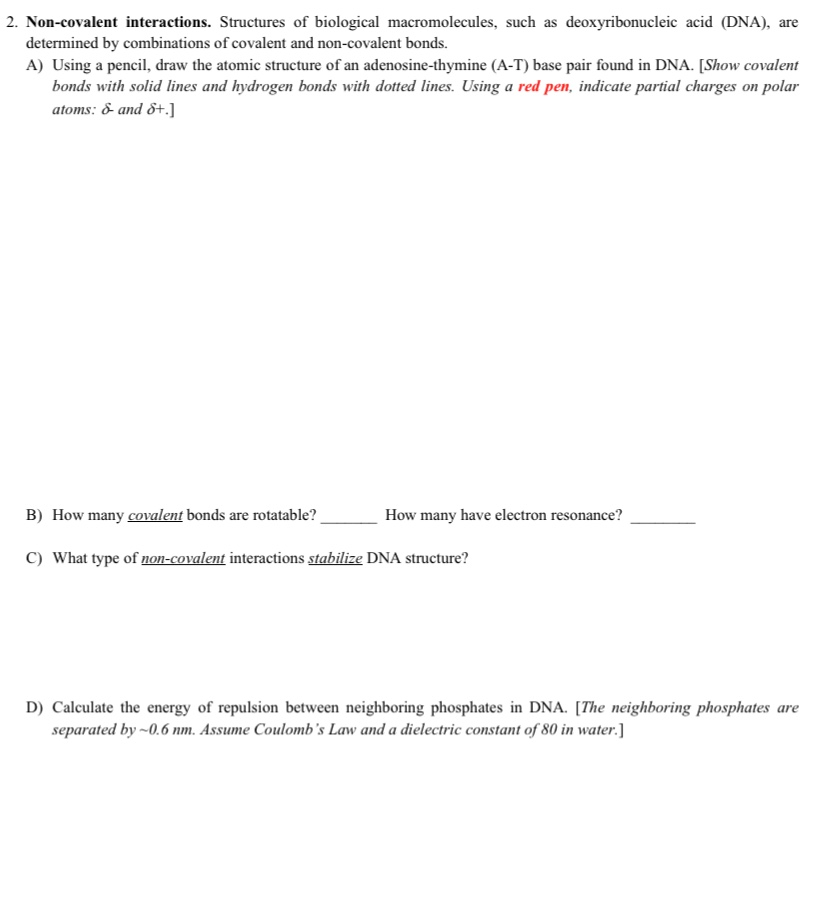 Solved 2. Non-covalent interactions. Structures of | Chegg.com