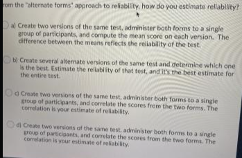 Solved from the alternate forms' approach to reliability, | Chegg.com