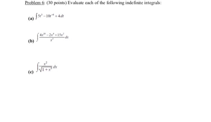 Solved Evaluate each of the following indefinite integrals: | Chegg.com
