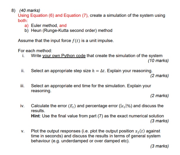 Solved 8) (40 marks) Using Equation (6) and Equation (7), | Chegg.com