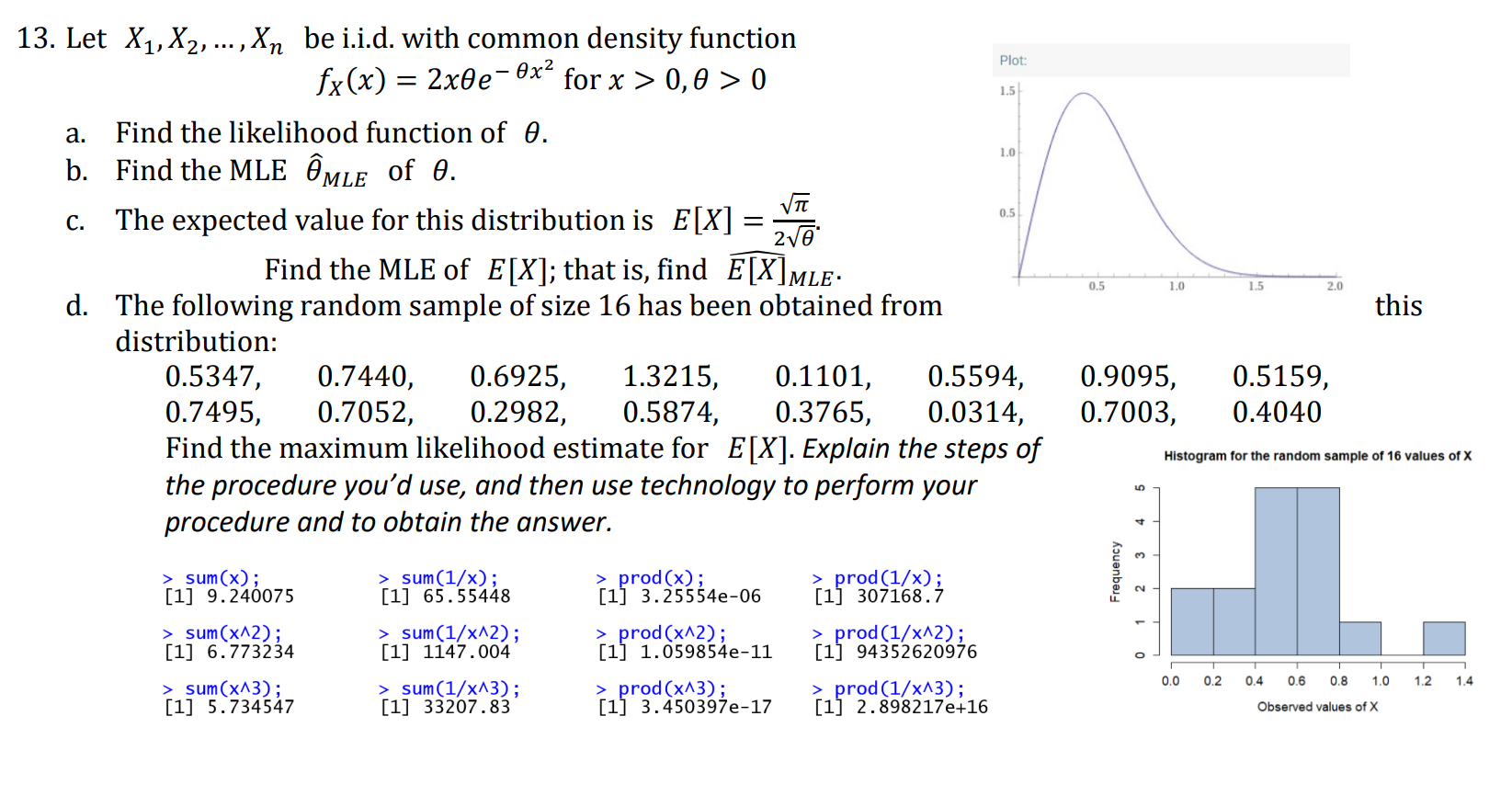 Solved 13. Let X1,X2,…,Xn be i.i.d. with common density | Chegg.com