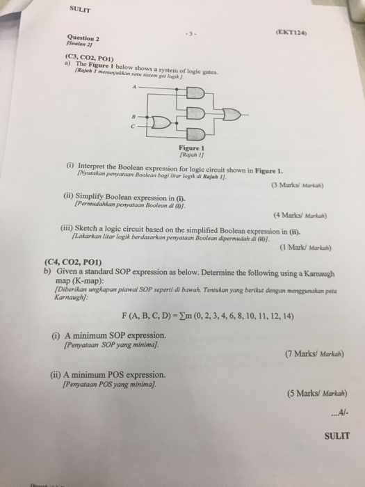 Solved SULIT EKT124 Question 2 Soalan 2 (C3, CO2, POI) a) | Chegg.com Solved SULIT EKT124 Question 2 Soalan 2 (C3, CO2, POI) a) | Chegg.com