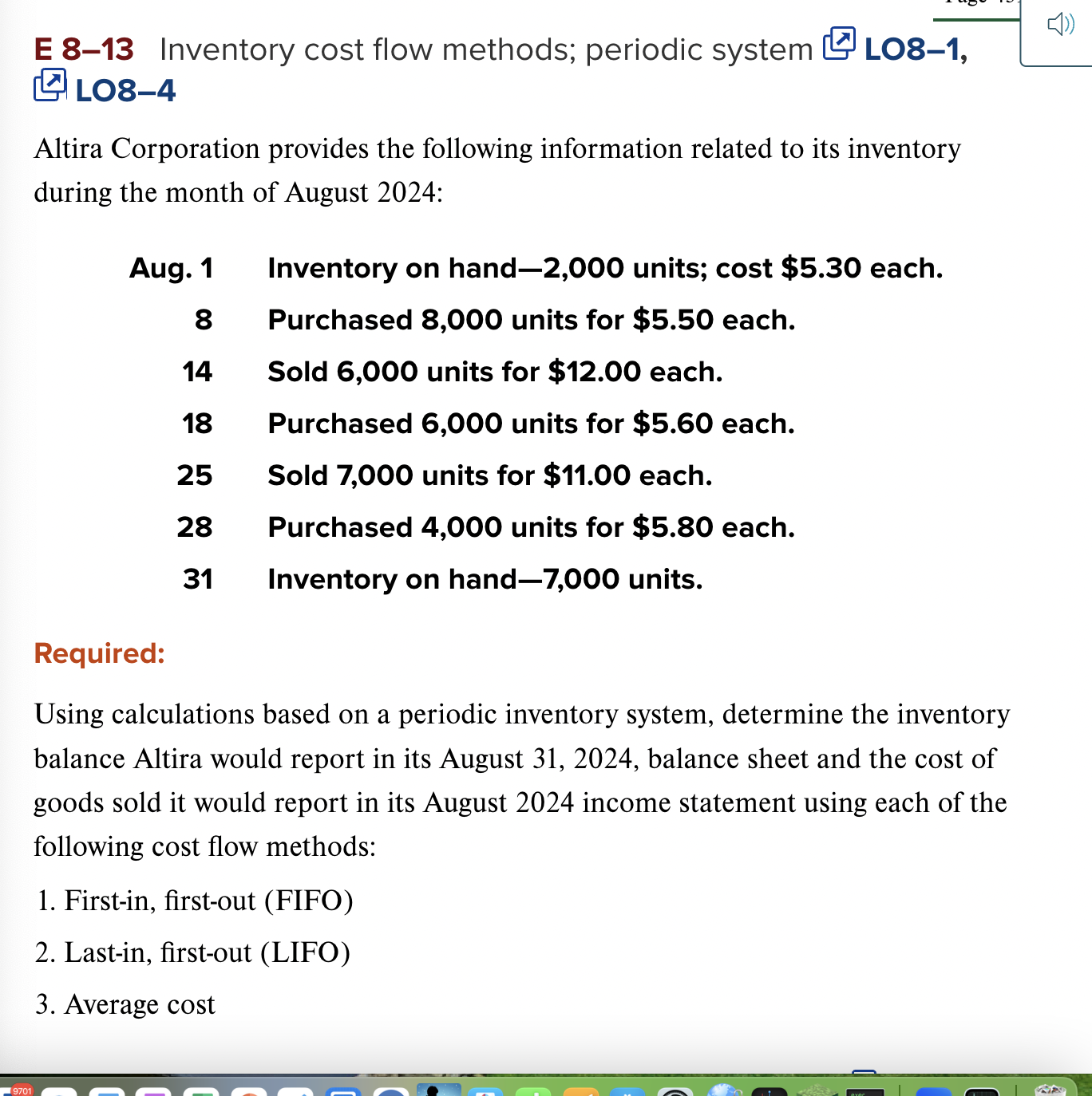 Solved E 8-13 Inventory cost flow methods; periodic system | Chegg.com