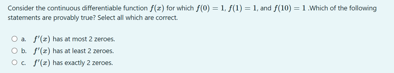Solved Consider the continuous differentiable function f(x) | Chegg.com