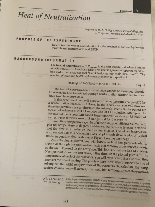 Experiment Heat of Neutralization Prepared by H. A. | Chegg.com