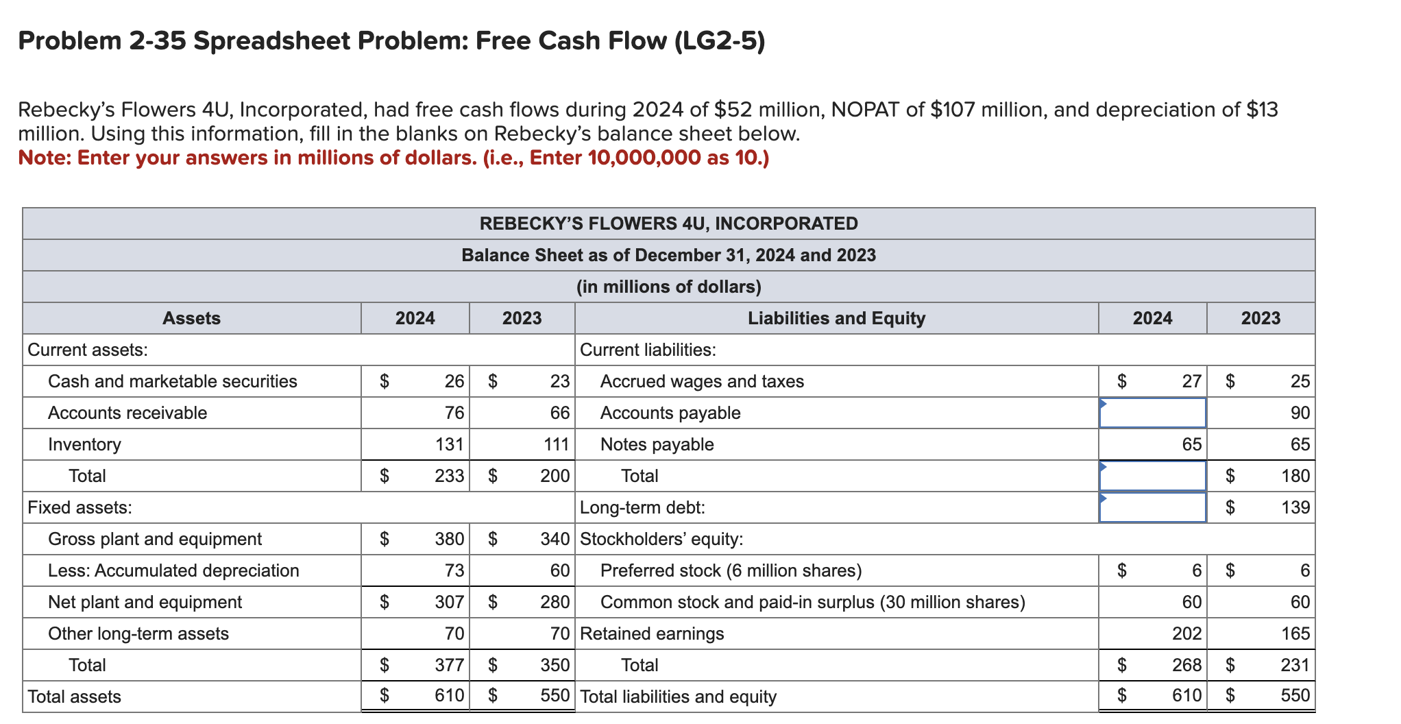 Solved Problem 2-35 Spreadsheet Problem: Free Cash Flow | Chegg.com