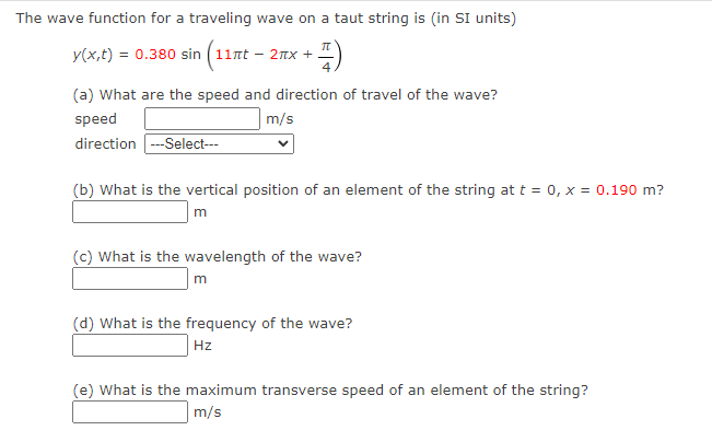 Solved The wave function for a traveling wave on a taut | Chegg.com
