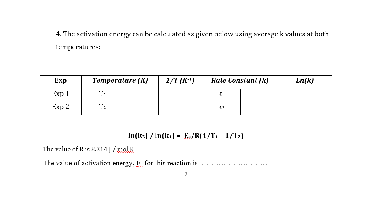 Solved Experiment 4: Determination of the Activation Energy | Chegg.com