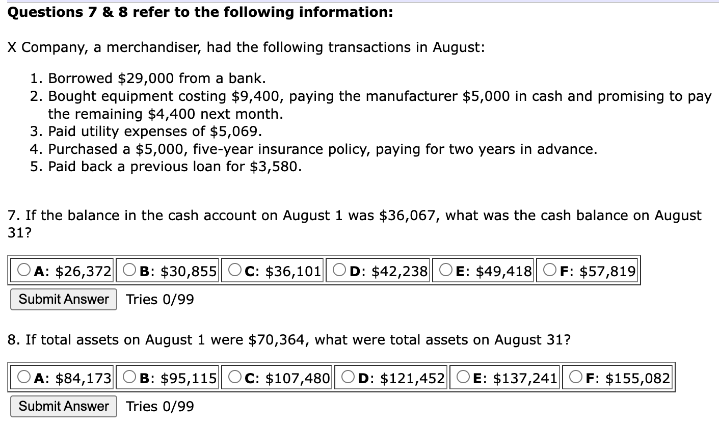 Solved Questions 7&8 refer to the following information: X | Chegg.com