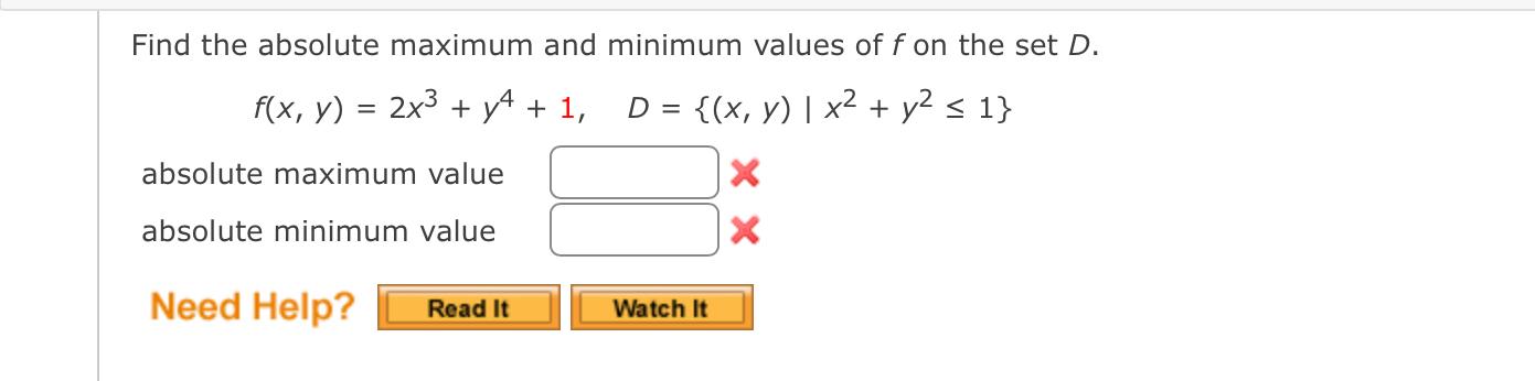 Solved Find the absolute maximum and minimum values of f on | Chegg.com