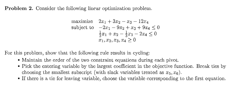 Solved Problem 2. Consider the following linear optimization | Chegg.com