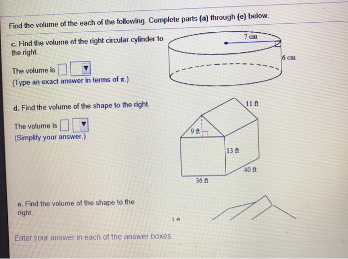 Solved Find the volume of the each of the following. | Chegg.com