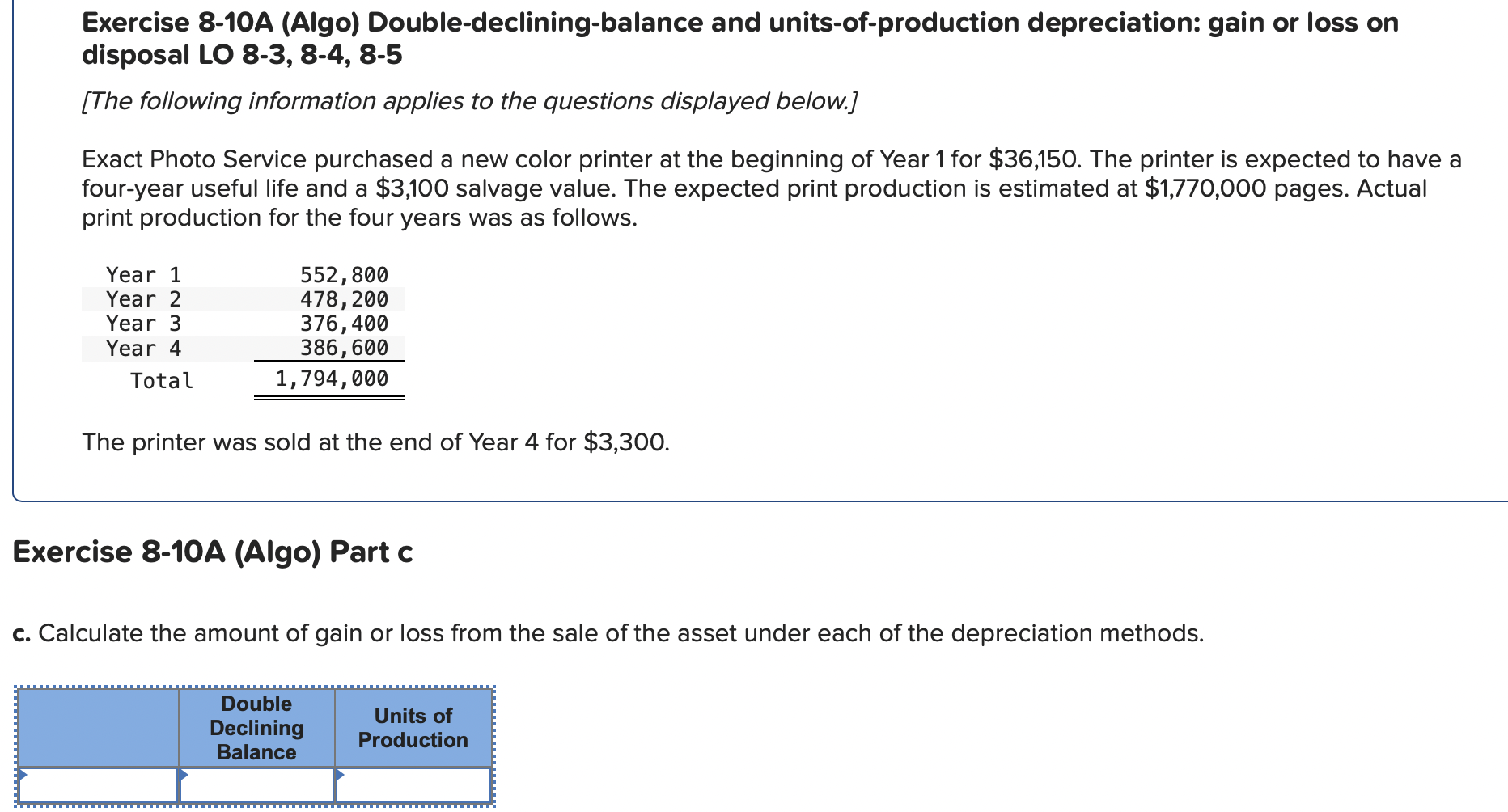 Solved Exercise 8-10A (Algo) Double-declining-balance and | Chegg.com