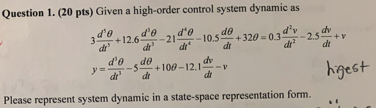 Solved Given a high-order control system dynamic | Chegg.com