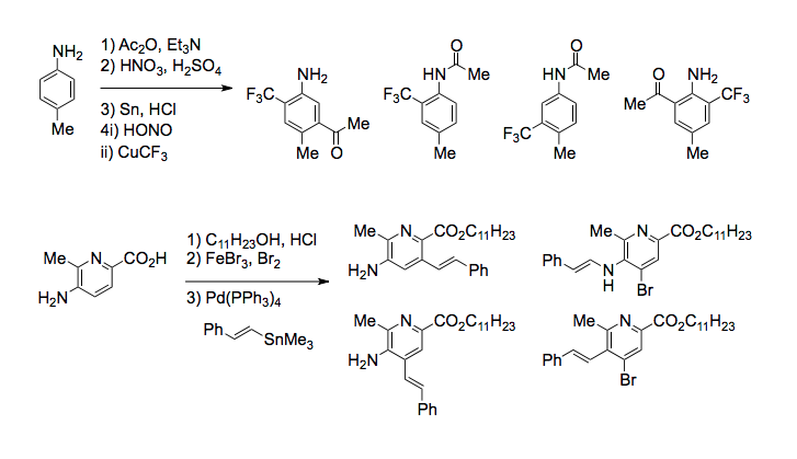 Solved NH2 1) Acz0, Et3N 2) HNO3, H2SO4 F3C CF3 NH2 HN Me | Chegg.com
