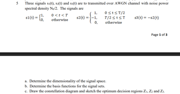Solved Three signals s1(t), s2(t) ﻿and s3(t) ﻿are to | Chegg.com