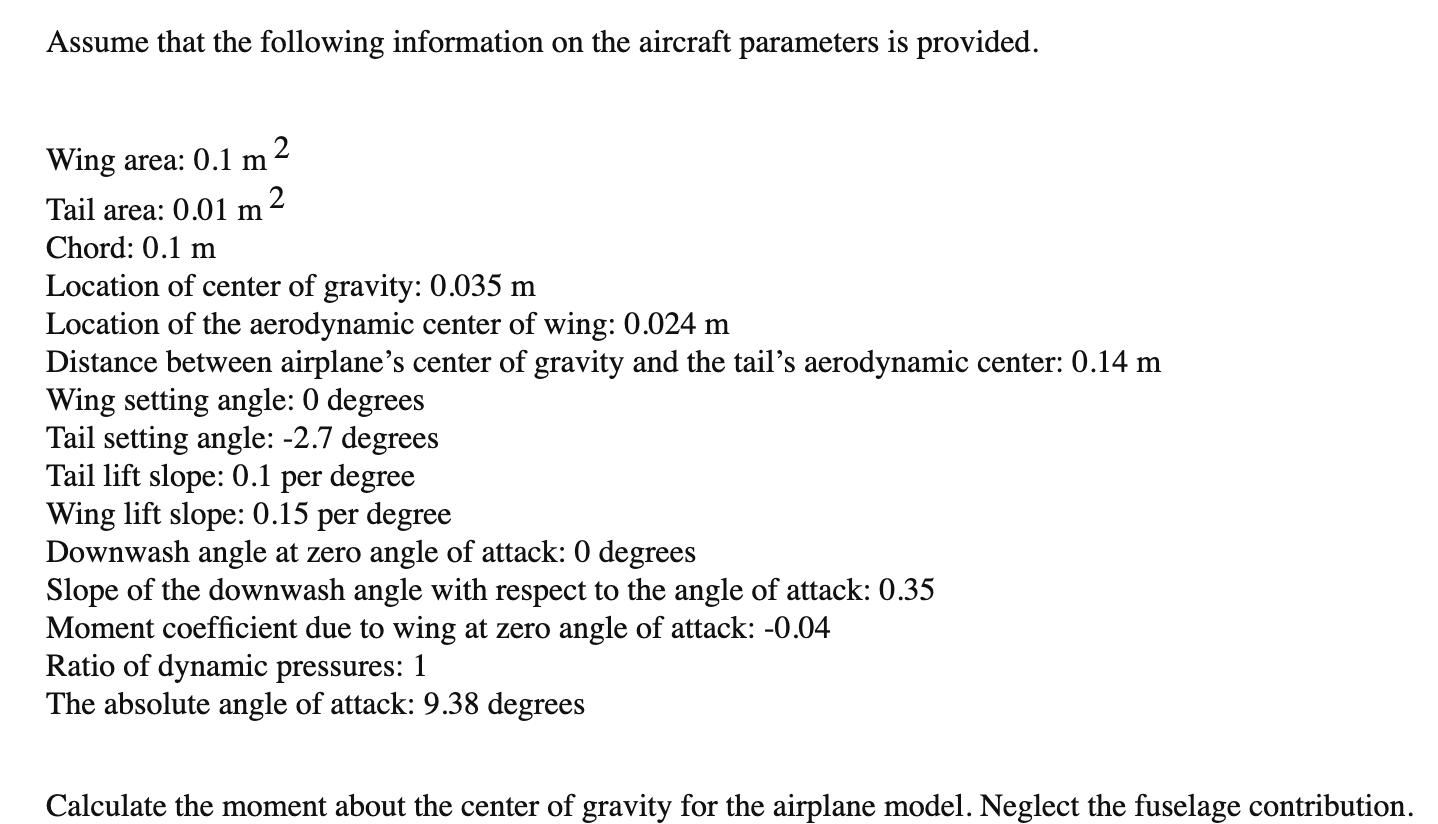 Solved Assume that the following information on the aircraft | Chegg.com