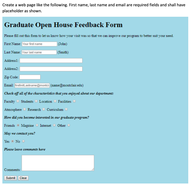 Solved Create a web page like the following. First name, | Chegg.com