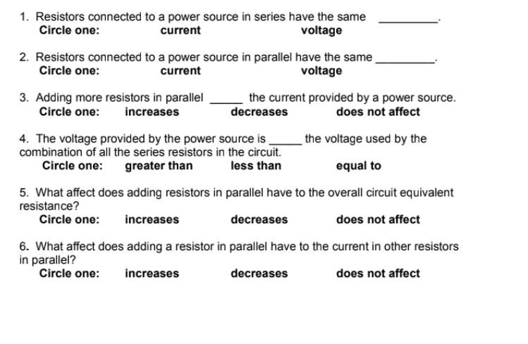 Solved 1. Resistors connected to a power source in series | Chegg.com