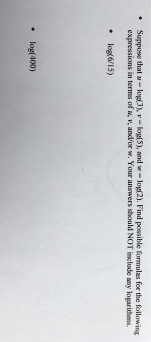 Solved Suppose that u = log(3), v = log(5), and w = log(2). | Chegg.com