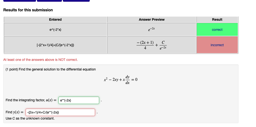 Solved Results for this submission Entered Answer Preview | Chegg.com
