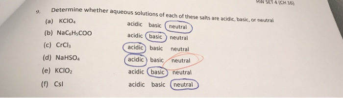 Solved HW SET 4 (CH 16) Determine whether aqueous solutions | Chegg.com