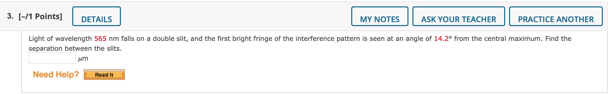 Solved Light of wavelength 565 nm falls on a double slit, | Chegg.com