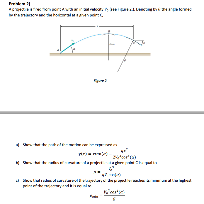 Solved Problem 2) A projectile is fired from point A with an | Chegg.com