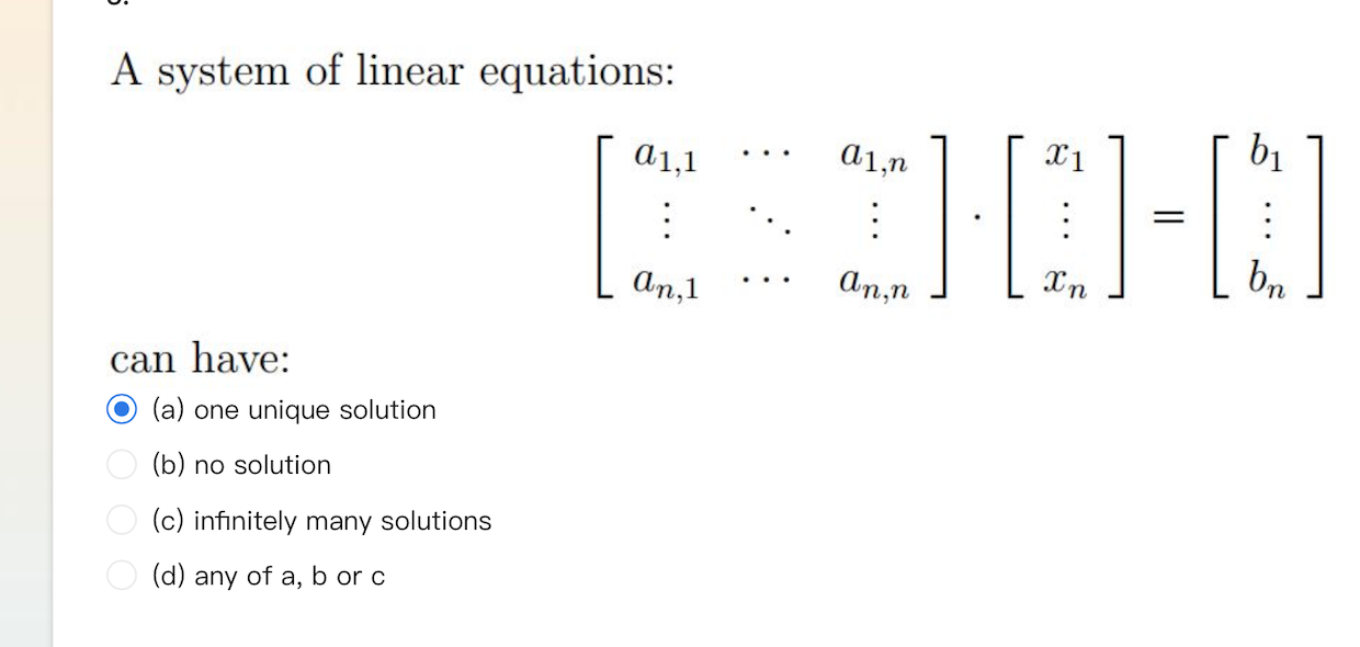 Solved A system of linear equations: (1,1 01,n བྱེ་བྱ (0-10) | Chegg.com