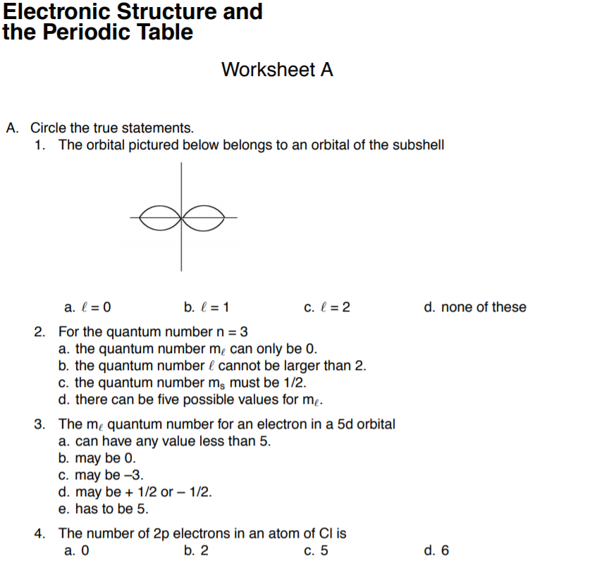 Solved Electronic Structure and the Periodic Table Worksheet | Chegg.com